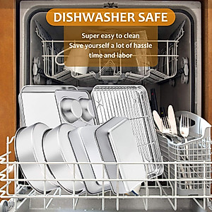 E-far Stainless Steel Bakeware Set, Metal Baking Pan Set of 9, Include Round/Square Cake Pans, Rectangle Baking Pan with Lid, Loaf Pan, Muffin Pan, Cookie Sheet with Rack, Dishwasher Safe