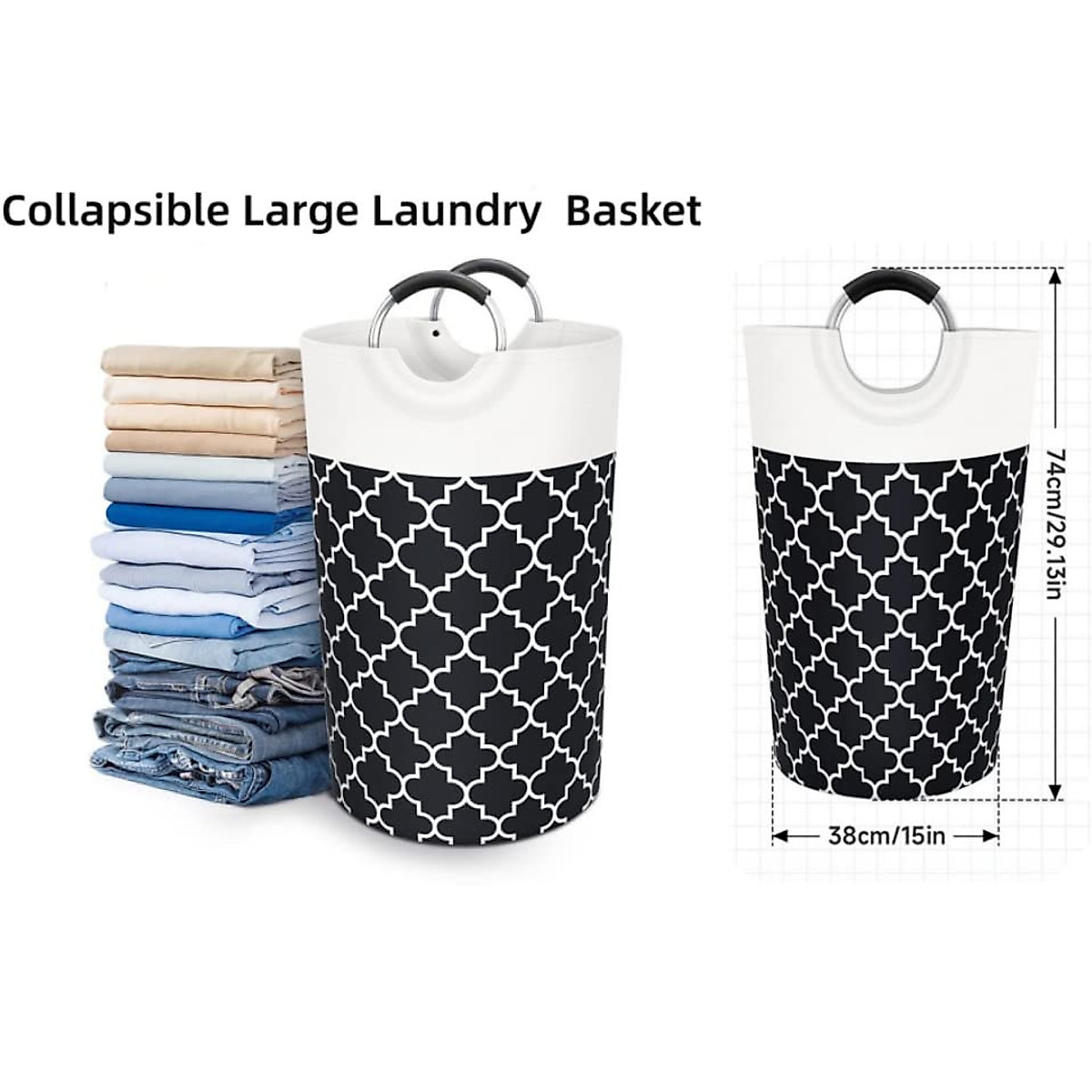 82L Laundry Basket, Laundry Hamper, Hampers for Laundry, Clothes Baskets Collapsible With Handles Waterproof Travel Bathroom College Essentials Storage For College Dorm, Family(Black)