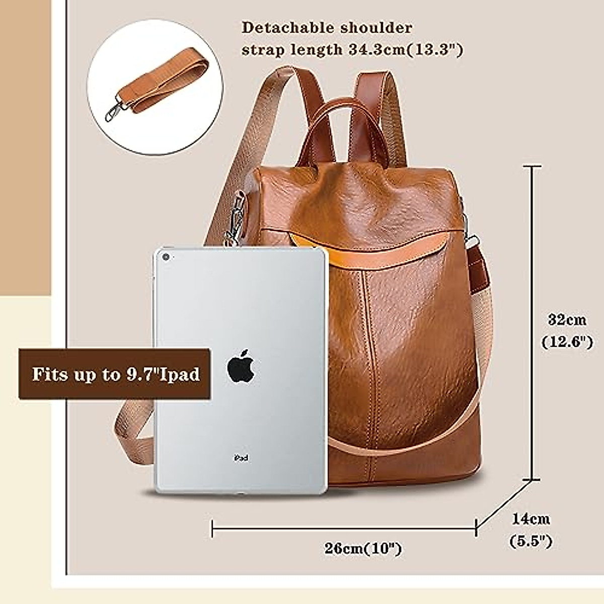 Ecoyin Backpack Purse for Women Fashion Leather Anti-theft Backpacks Ladies PU Handbags Travel Casual Shoulder Bags Black