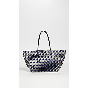 Tory Burch Women's Canvas Basketweave Tote, Tory Navy Basketweave, Blue, Print, One Size