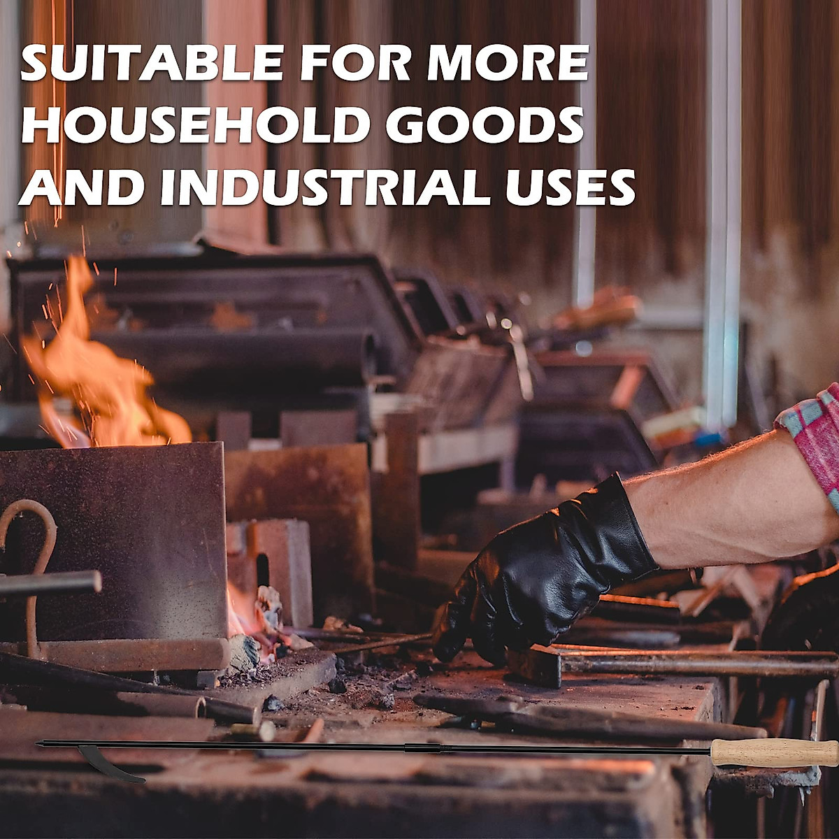 Fire Poker for Fire Pit,Rust Resistant Black Finish Solid Steel Fireplace Poker, Multi Use Tip Fire Pit Accessories for Fireplace Camping Wood Stove Indoor and Outdoor