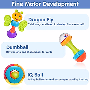 iPlay, iLearn 10pcs Baby Rattles Toys Set, Infant Grab N Shake Rattle, Sensory Teether, First Development Learning Music Toy, Newborn Birthday Gifts for 0 1 2 3 4 5 6 7 8 9 10 12 Month Babies Boy Girl