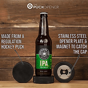 Hockey Puck Bottle Opener | Made from Real Puck | Great Ice Hockey Gifts for Hockey Coach Gifts | Beer Opener Coaster and Gifts for Hockey Players | Hockey Puck Favors