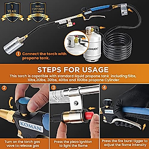 Heavy Duty Weed Torch Burner,Propane Torch Weed Burner (CSA Certified),Flamethrower with 9.8 FT Hose,500,000 BTU, Self Igniting Flame Weeder for Weeding,Roof Asphalt,Ice Snow,Welding,Road Marking