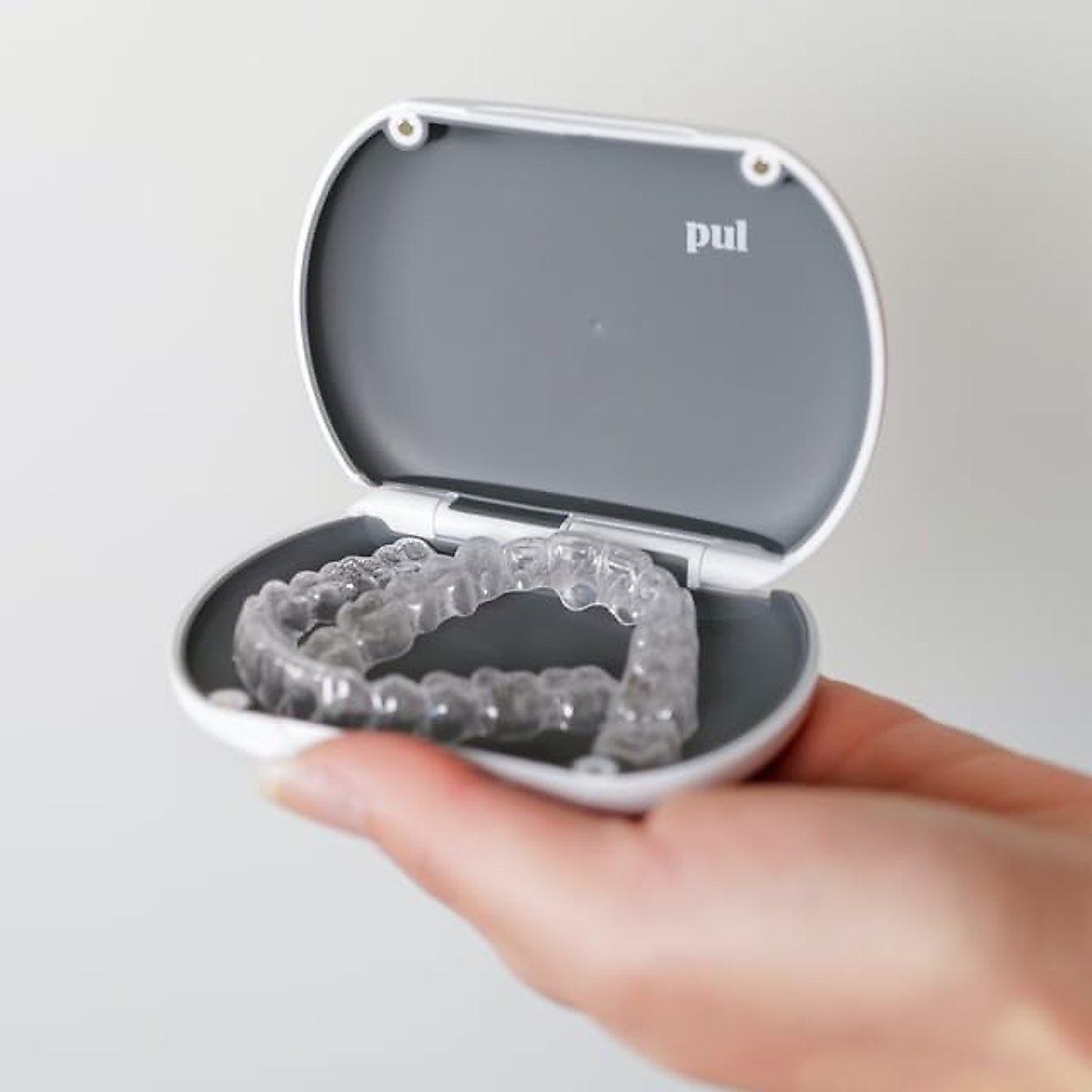 PUL Clear Aligner & Retainer Case | Compatible with Invisalign, Pul Tool, Retainers, Dentures, Mouthguards, Nightguards, & Floss Picks | Secure Magnetic Closure for Slim, Sleek Durable Design - Gray