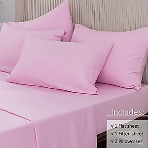 MEISHANG Twin Size Sheet Set Cooling Breathable Bed Sheets Set, Ultra Silky Soft Microfiber Sheet with 16 Inch Deep Pocket, Machine Washable, 4 Pieces (Twin, Pink)