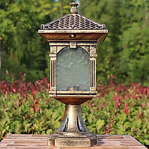 MODEBHD European Copper Column Lamp Outdoor Waterproof Garden Table Lamp Glass E27 Decoration Illumination Bollard Lamp Terrace Balcony Corridor Aisle Lighting Fixture Street Post Lamp