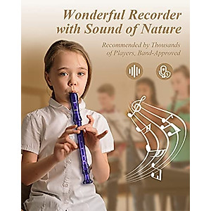 Eastar Soprano Recorder Instrument for Kids Students Beginners, German fingering C Key Recorder Instrument 3 Piece with Cleaning Kit, Storage Bag, Fingering Chart, ERS-1GPu, Purple, School-Approved
