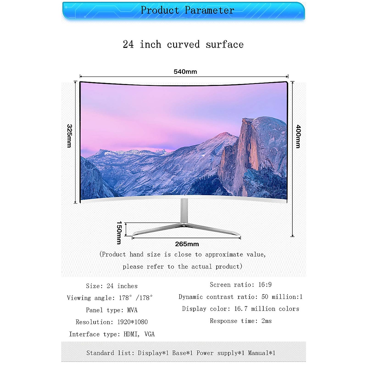 YILANJUN Monitor, Display, 24/27/28/32 Inch Curved/Straight Screen 60/75/144/240 Hz White/Black-red/Black (Multiple Specifications), for Internet Cafes, Living Rooms, Offices