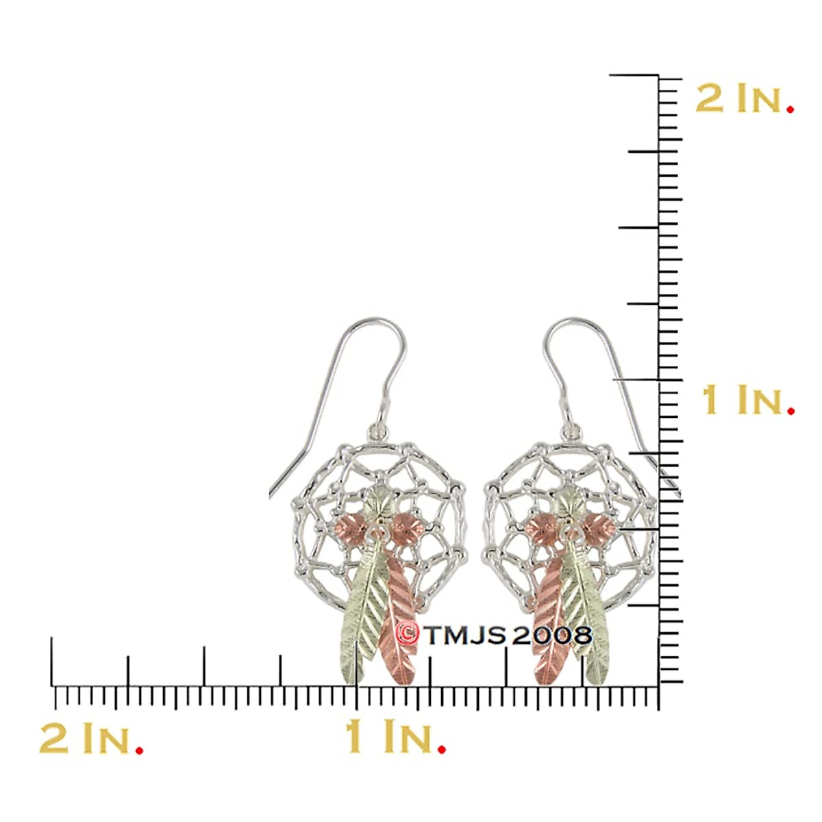 Dream Catcher Feather Earrings, Sterling Silver, 12k Green Gold, 12k Rose Black Hills Gold