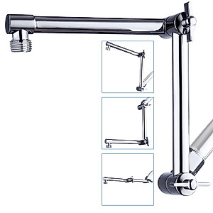 G-Promise Shower Head Extension Arm Solid Brass Adjustable Extender with Lock Joint, Standard 1/2", Rise or Lower Rainfall and Fixed Shower Head, 13" Height/Angle Adjustable Extension Arm Attachment