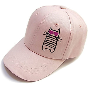 Girls Baseball Hat Kids Cotton Hat Trucker Sun Hat Adjustable Toddler Baseball Cap Beach Hat for Toddler Girls 1-10 Years(Cat,48cm)
