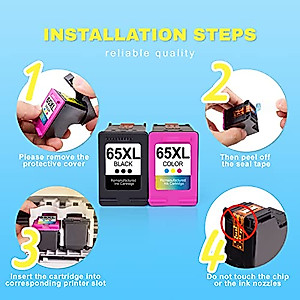65XL Ink Cartridge for HP Printers Compatible for HP Ink 65 HP 65 Ink Work with HP Deskjet 3700 Series HP DeskJet 3755 3722 3752 2600 3772 Envy 5055 5000 5070 5052 Printer (1 Black 1 Tri-Color) 2PK