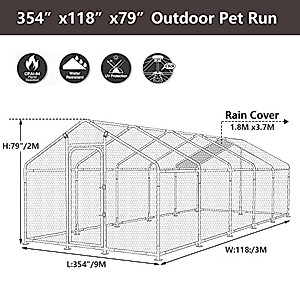 JOVNO Large Metal Chicken Coop Cage Walk-in Enclosure Poultry Hen Run House Playpen Exercise Pen Outdoor Yard Poultry Pet Hutch with Weather Proof Cover (29.5 x 9.9 x 6.57 FT)
