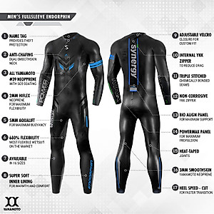 Synergy Endorphin Men's Full Sleeve Triathlon Wetsuit (Black/Blue, L2)