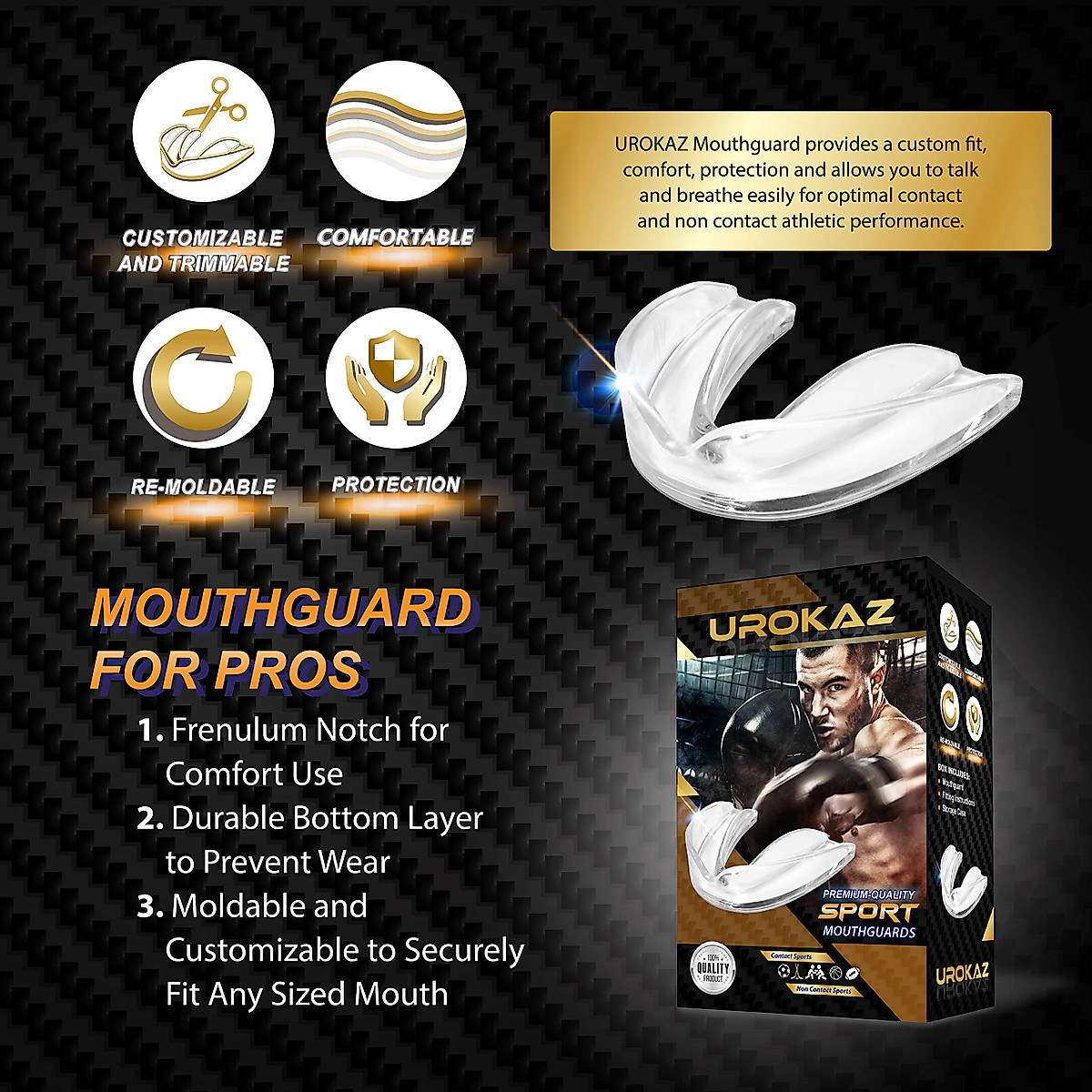 UROKAZ Football Mouth Guard Sports 5 Pieces Mouthguard and Mouthpiece for Boxing, MMA, Basketball, Lacrosse, Muay Thai, Hockey Mouthguards One Size Fit All for Contact and Non Contact Sport
