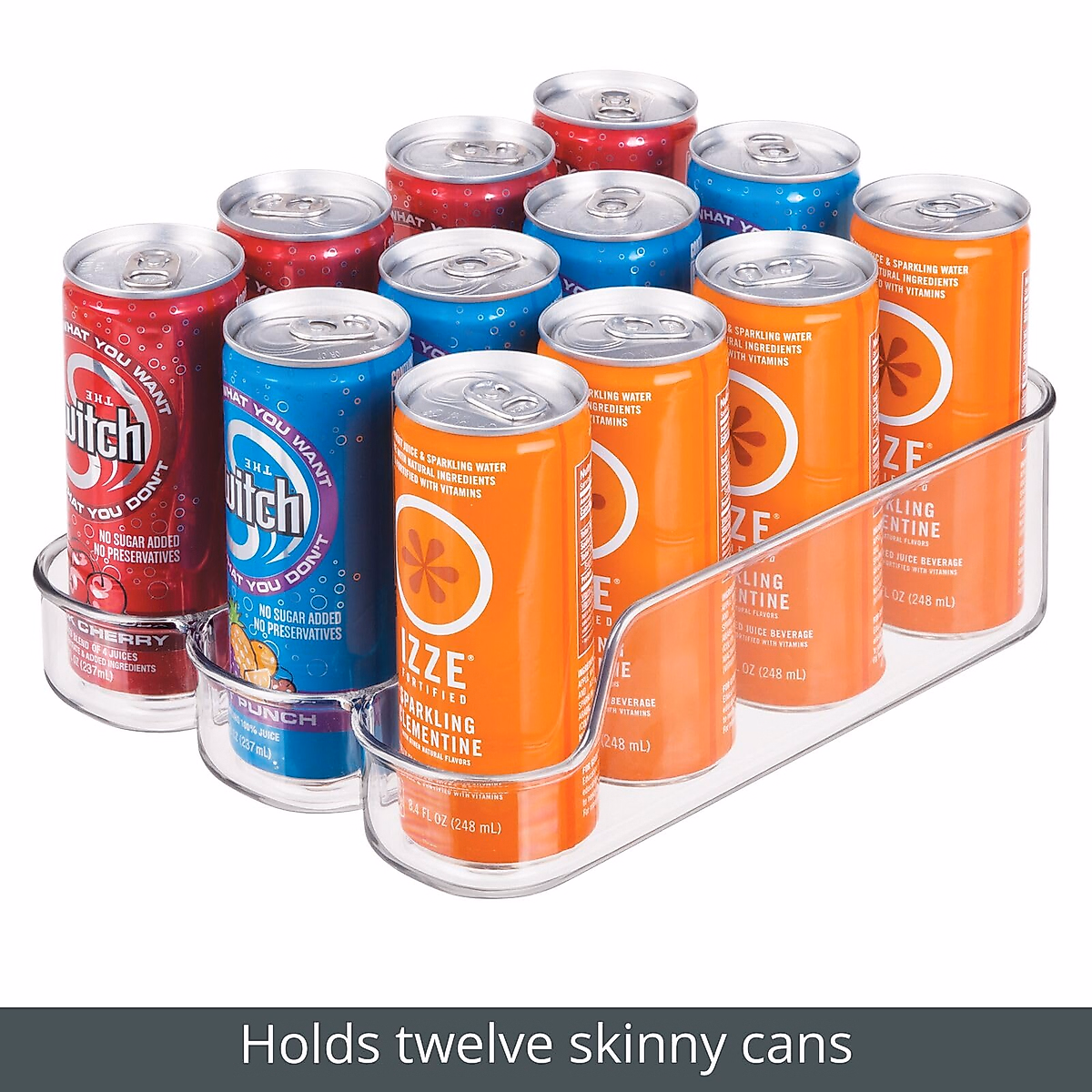 mDesign Small Plastic Kitchen Storage Organizer Divided Bin for Tall Skinny Soda/Pop Cans - 3 Compartments for Kitchen, Pantry, Refrigerator - Clear