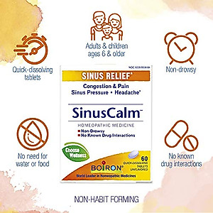 Boiron Sinuscalm Tablets for Sinus Pain Relief, Runny Nose, Congestion, Sinus Pressure, Headache - 120 Count (Pack of 1)