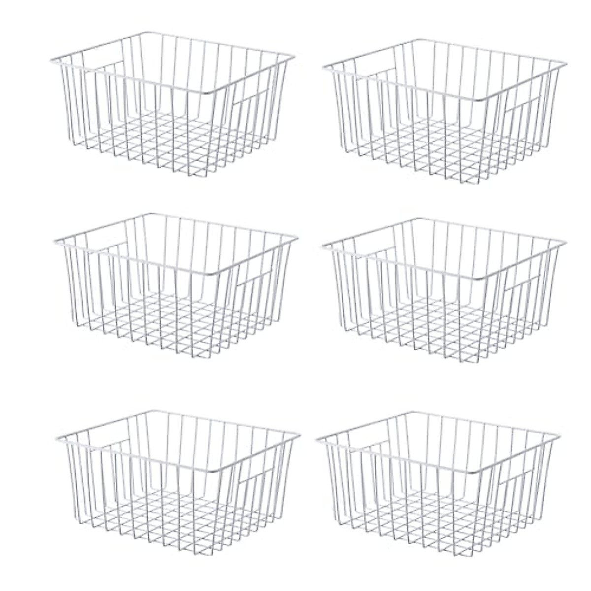 Freezer Organizer Bin, Kitchen Metal Wire Storage Basket, Pantry Cupboard Household Container Divider with Handles, Rustproof - White