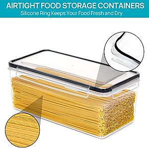 Vtopmart Airtight Food Storage Containers with Lids 8PCS Set 3.2L, Plastic Spaghetti Container for Pasta organizer, BPA Free Air Tight House Kitchen Pantry Organization and Storage
