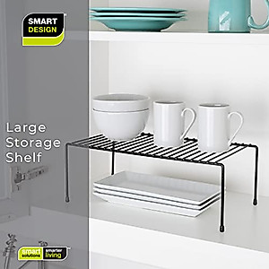 Smart Design Classic Storage Shelf – Large (8.5 x 16 in.), Black – Sturdy Steel Pantry Organizer with Rust-Resistant Finish and Non-Slip Feet for Easy Home Organization and Storage