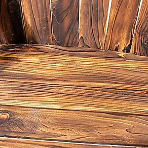 Wooden Wagon Wheel Chair Rustic Armrest Chair Outdoor Patio Furniture Wood Adirondack Chair, Slatted Seat for Garden Country Yard, Burnt-Finished - Backyard Expressions