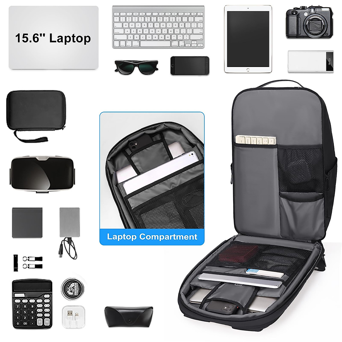 FENRUIEN Business Laptop Backpack 15.6 Inch, Expandable Slim Backpack for Men with USB Port, Water Resistant Computer Bag for Travel/College/Work, Black