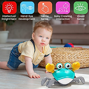 TOOTY TOY Rechargeable Crawling Crab Baby Toy, Interactive Learning Toys for Kids Boy Girl, Infant Tummy Time Toy Gifts with Music and LED Light, Toddler Toys Which Avoid Obstacles