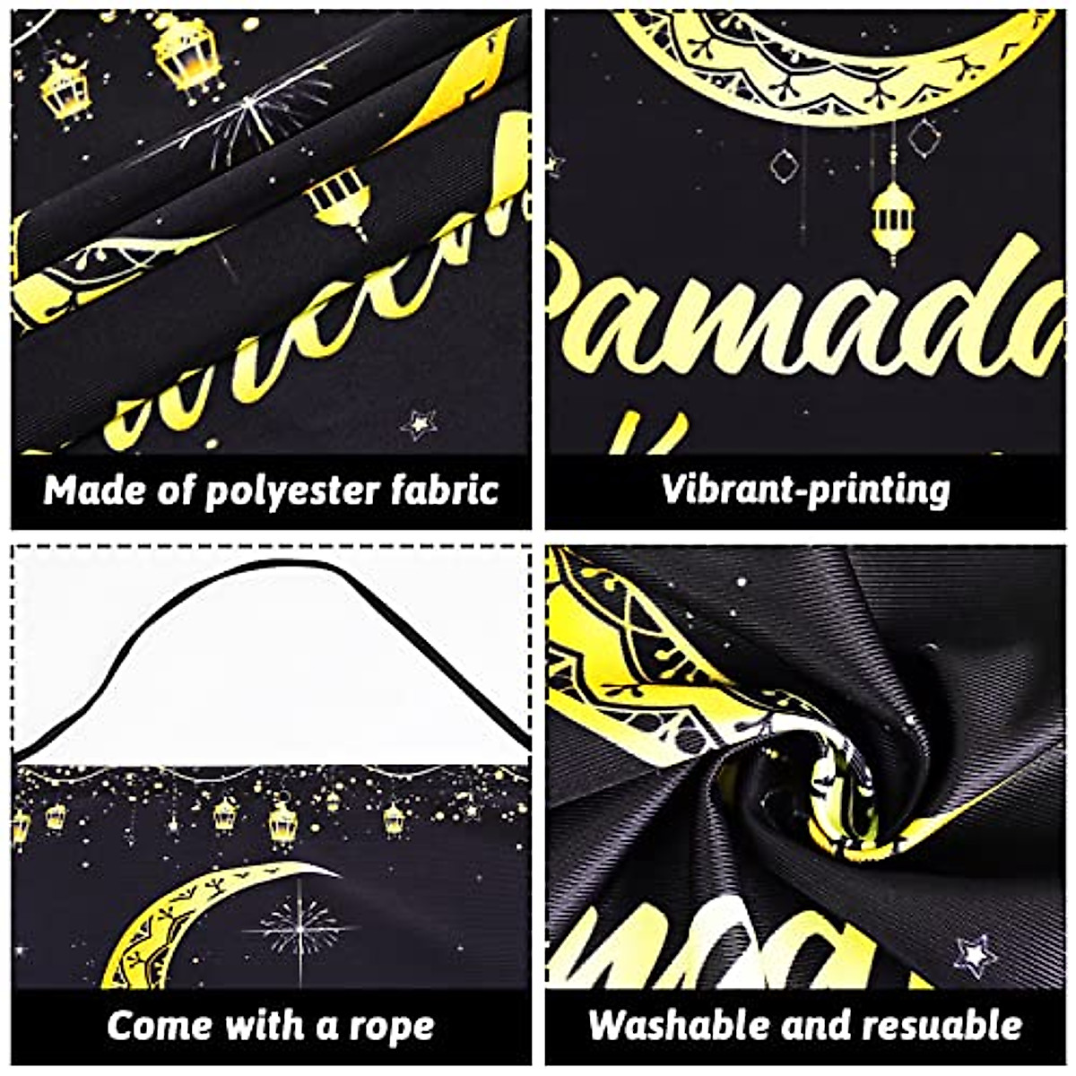 Ramadan Kareem Hanging Door Sign Ramadan Decorative Hanging Sign Muslim Party Decorations Black Gold Moon Lantern Banner for Ramadan Kareem Eid Mubarak Home Decor Muslim Ramadan Party Supplies Favor