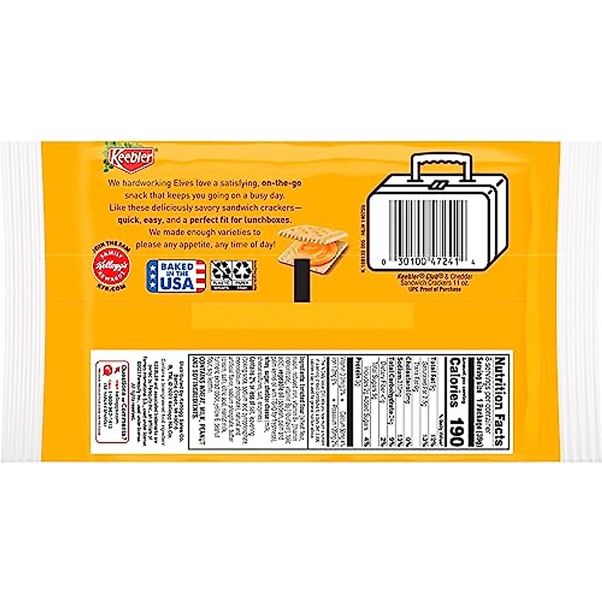 Keebler Sandwich Crackers, Single Serve Snack Crackers, Lunch Snacks, Club and Cheddar, 11oz Tray (8 Packs)