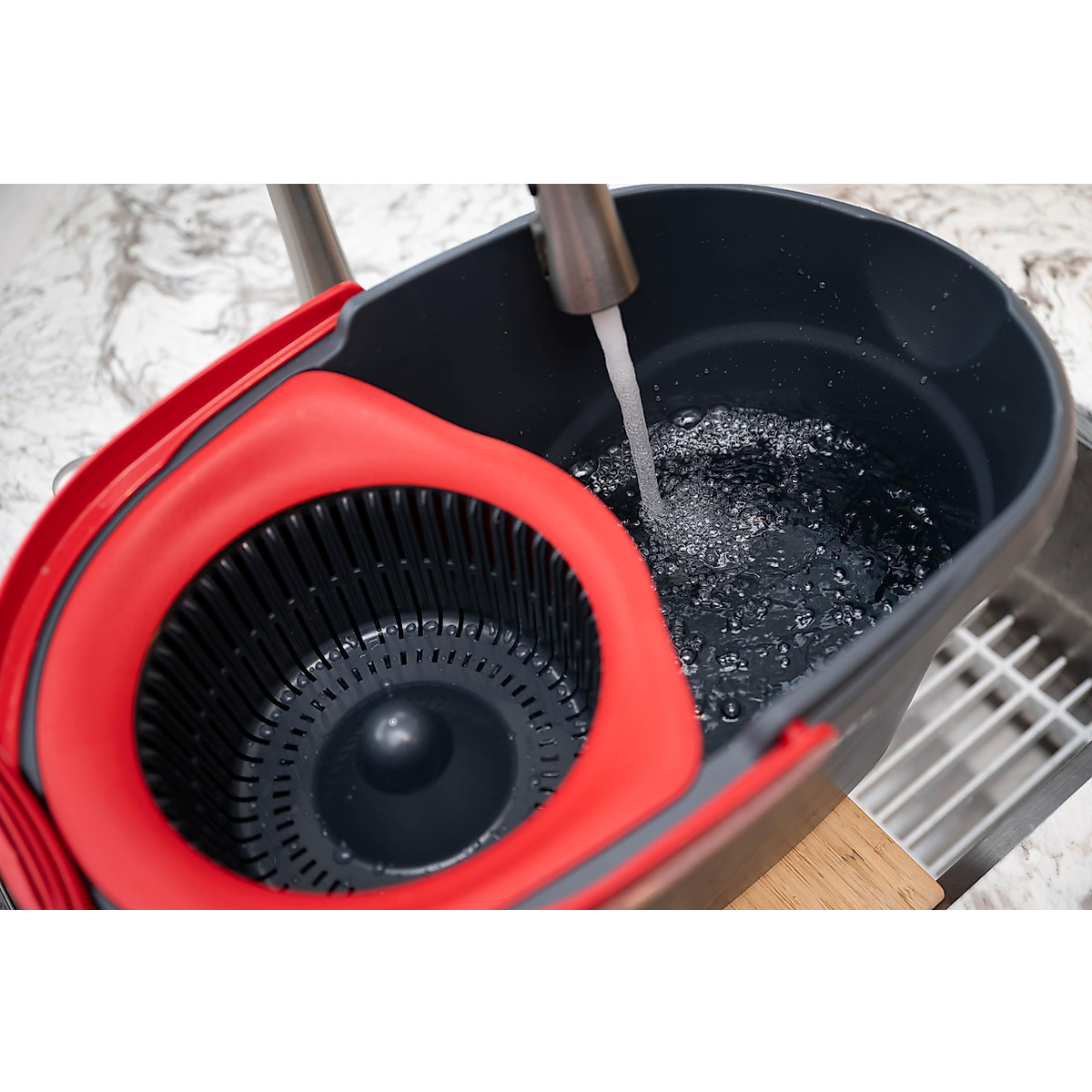 O-Cedar EasyWring Microfiber Spin Mop & Bucket Floor Cleaning System + 2 Extra Refills, Red/Gray