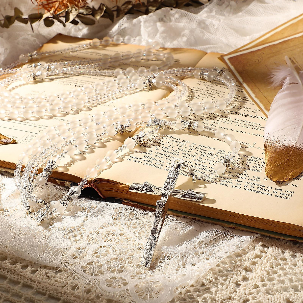 Nosiny Lazo De Boda Wedding Lasso Handcrafted Lazo Para Boda Catolica Recuerdos De Boda Crystal Wedding Rosary Lasso for Wedding Ceremony(Silver)