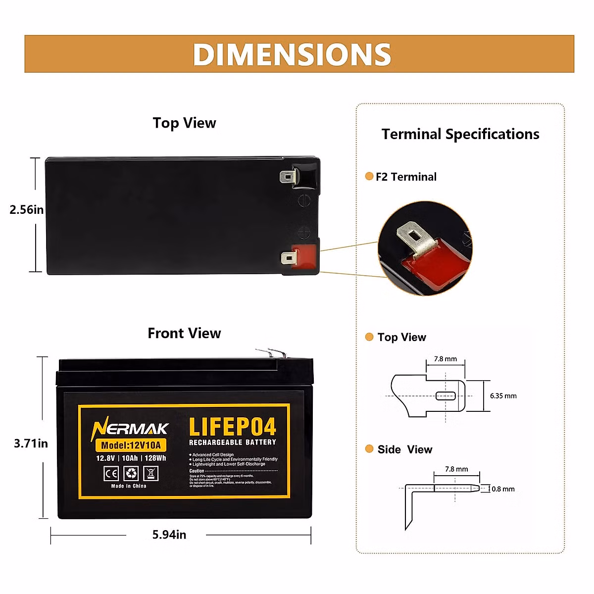 NERMAK 12V 10Ah Lithium LiFePO4 Deep Cycle Battery, 2000+ Cycles Rechargeable Battery for Solar/Wind Power, Small UPS, Lighting, Power Wheels, Fish Finder and More, Built-in 10A BMS