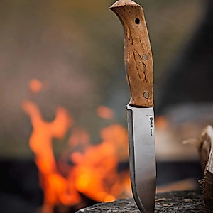HELLE Knives - Nord - Full Tang Stainless Steel Blade, Curly Birch Handle, Fixed Blade With Sheath, Handcrafted
