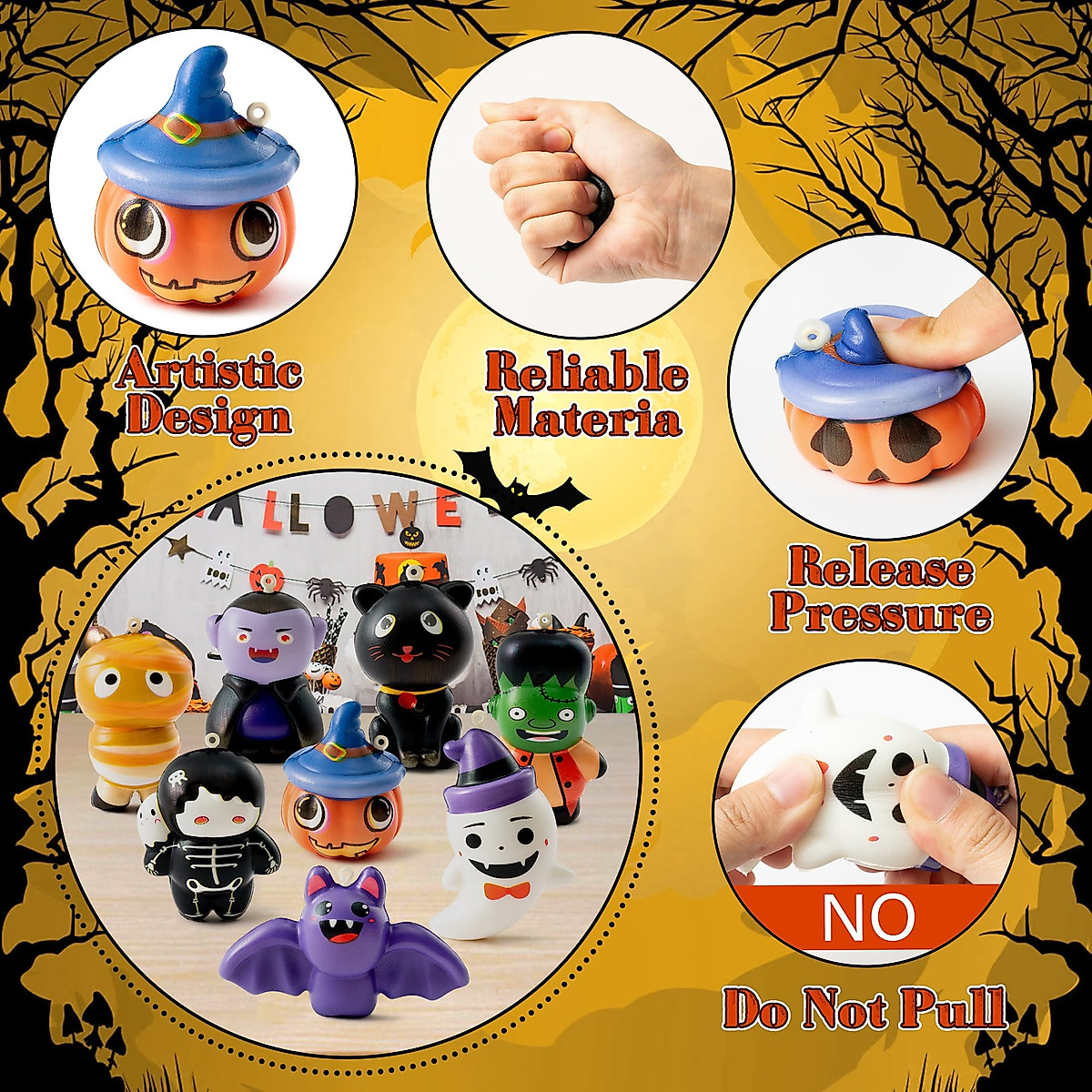 OSNIE 32Pcs Halloween Pumpkin Jars with Squeeze Toys for Kids, Halloween Slow Rising Squishy Stress Relief Soft Toy Trick and Treat Prizes Classroom Rewards School Treasure Party Favors Treat Bag Gift