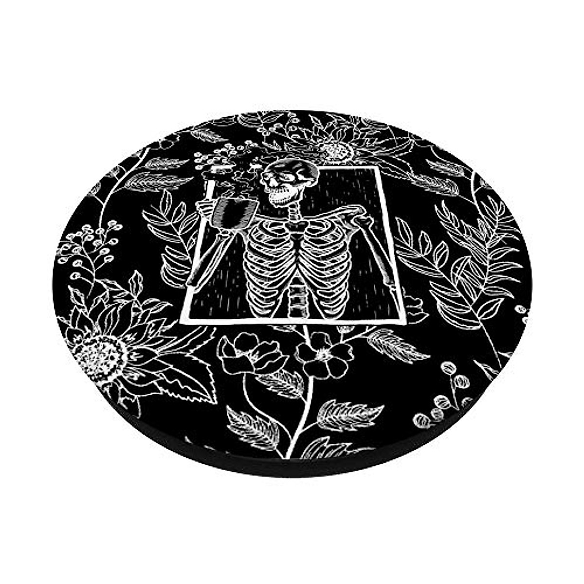 Black & White Skeleton Floral Pattern Skull drinking Coffee PopSockets Grip and Stand for Phones and Tablets