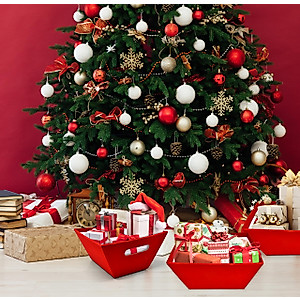 6 Pack Red Velvet Christmas Gift Baskets 8" x 10” Rectangle Xmas Empty Gift Basket with Handles Cardboard Market Tray for Gifts Giving Holiday Decorative Present Wrapping