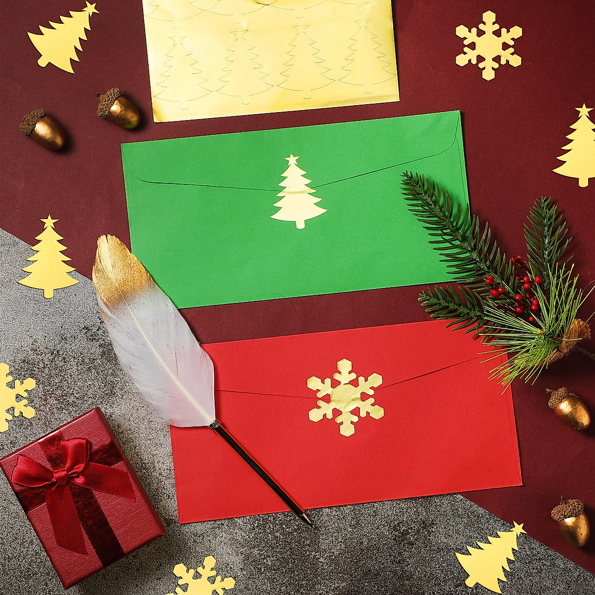 360 Pcs Christmas Envelope Seal Stickers Gold Snowflake Stickers Christmas Tree Seals Holiday Stickers Xmas Envelope Decals for Mail Wedding Invitation Greeting Card Party Gift Bag