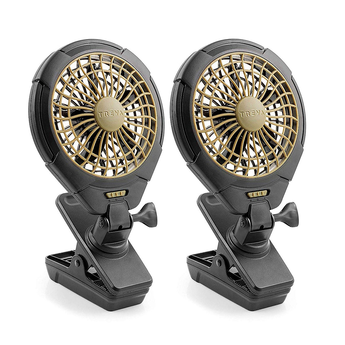 Treva 5 Inch Battery Powered Clip Slim and Portable Cooling Fan with Clamp for Travel, Outdoor,Camping, Car, Office Desk, Baby Stroller - Multi-Directional Rotating and Adjustable Head (2 Pack)