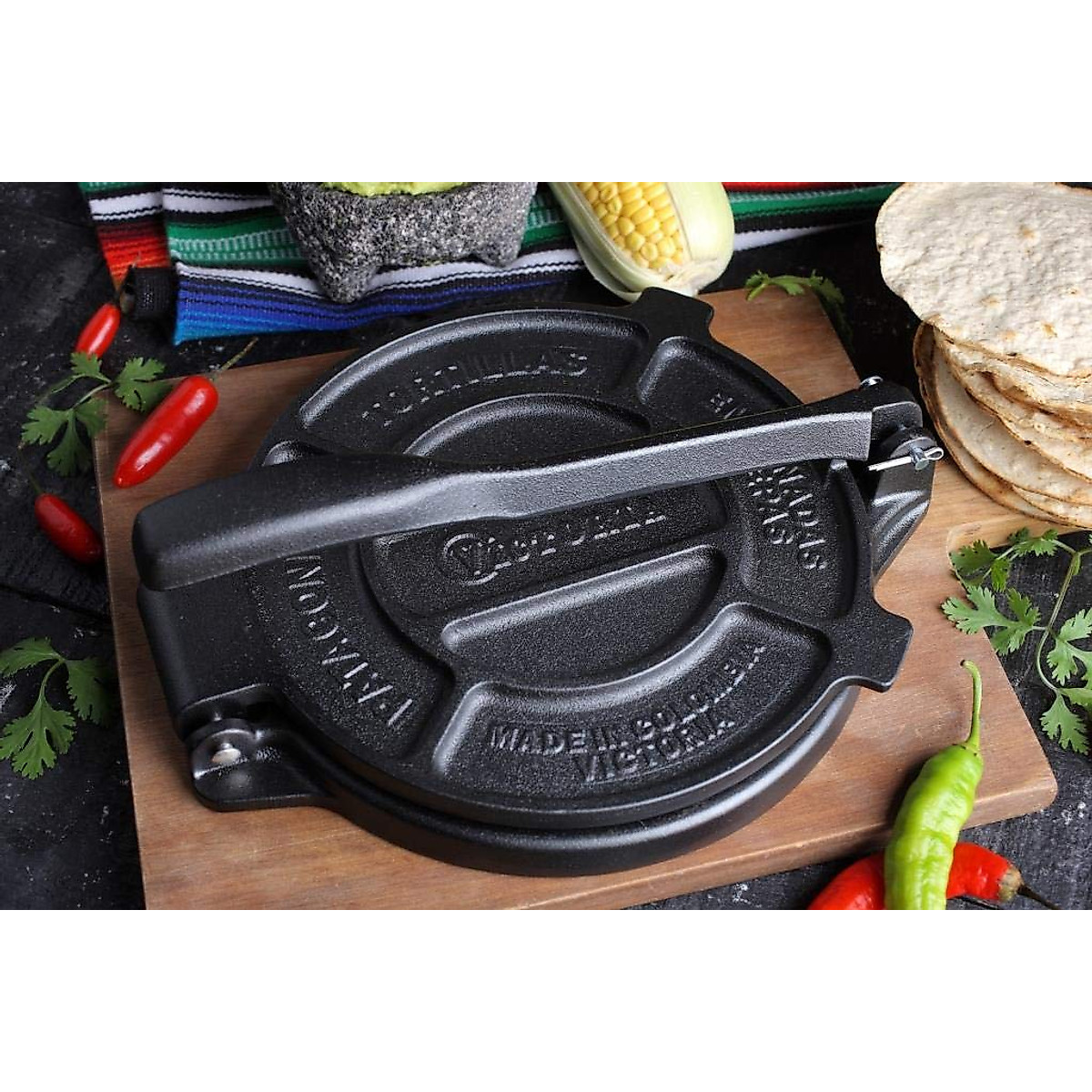 Victoria 6.5 Inch Cast Iron Tortilla Press. Tortilla Maker, Flour Tortilla press, Rotis Press, Dough Press, Pataconera Seasoned with Flaxeed Oil