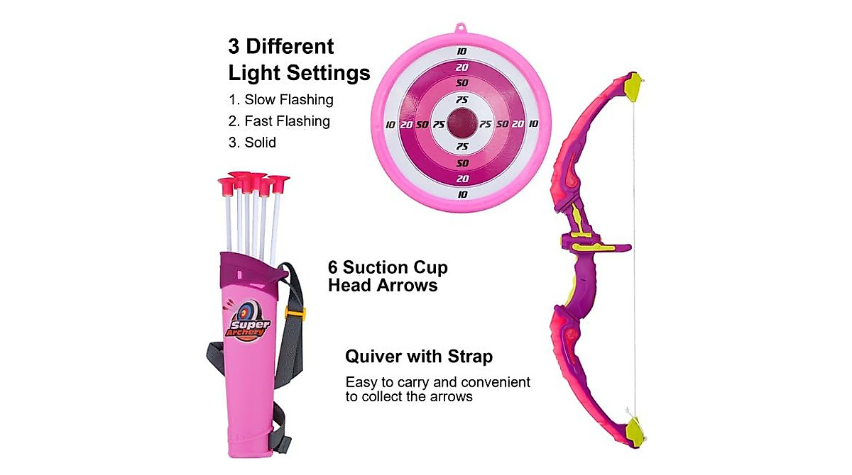 Pink LED Kids Bow & Arrow Set | Safe Archery Toy for Girls