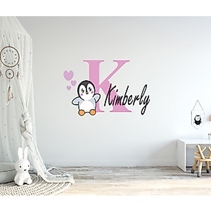 CuteDecals Love Penguin Custom Name - Personalize Penguin Name Wall Art - Unisex Wall Decal for Nursery Playroom Bedroom Decoration (Wide 22x13 Height)