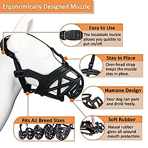 Dog Muzzle, Basket Muzzle for Biting, Chewing and Scavenging, Humane Cage Mouth Cover, Perfect for Grooming and Training Medium, Large Aggressive Reactive Dogs