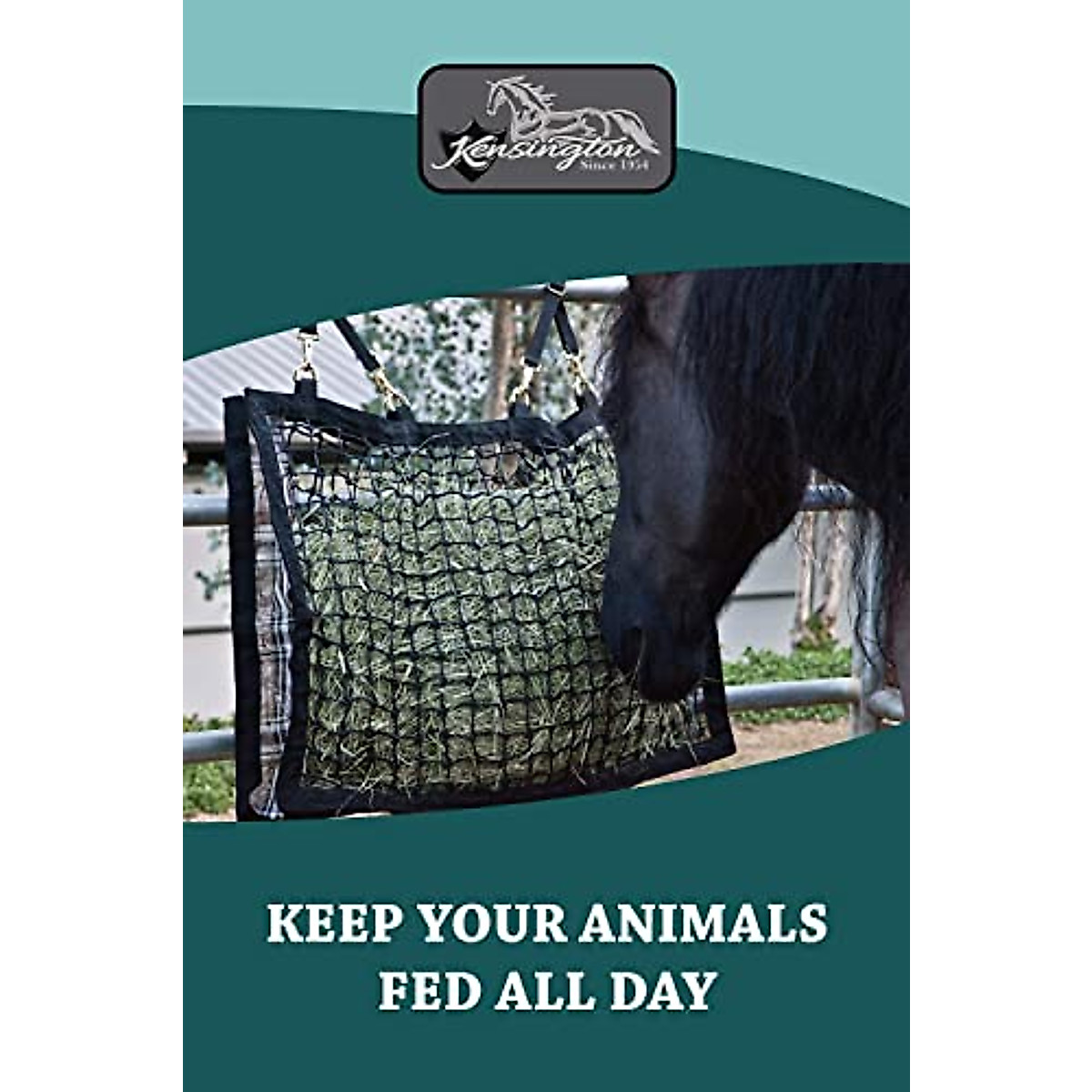 Kensington Slow Feed Hay Bag with Extra-Durable Nylon Straps Designed for Better Digestion, Colic-Free Feeding, 4 Flake, Black Ice