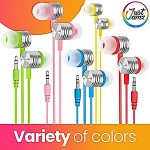 JustJamz Bulk Earbuds Jelly Matte | 10 Pack of Colorful in-Ear Earbuds | Stereo Sound & Silicone Earbud Tips | 3.5mm Stereo Multi-Color Bulk Earphones | for Schools, Kids, Classrooms & Libraries
