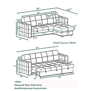 Morden Fort Velvet Reversible Sleeper Sectional Sofa L-Shape 3 Seat Sectional Couch with Storage (Blue)