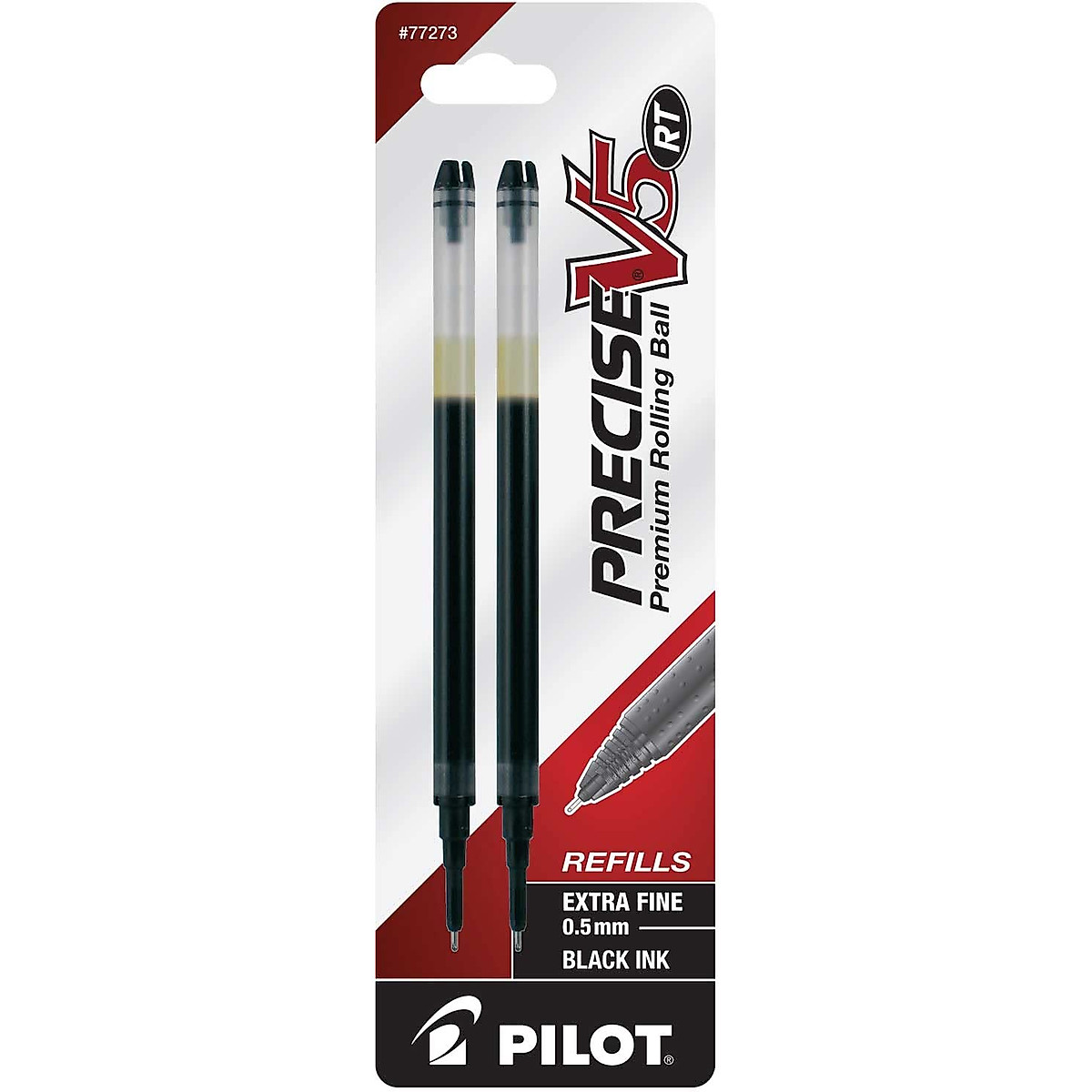 Pilot Precise V5 RT Liquid Ink Retractable Rollerball Pen Refills, 0.5mm, Extra Fine Point, Black Ink, Pack of 12