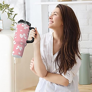 Flradish 40oz Tumbler with Handle, Cute Bow Tie Stainless Steel Tumbler with Lid and Straws Double Wall Vacuum Insulated Leakproof Coffee Travel Mug