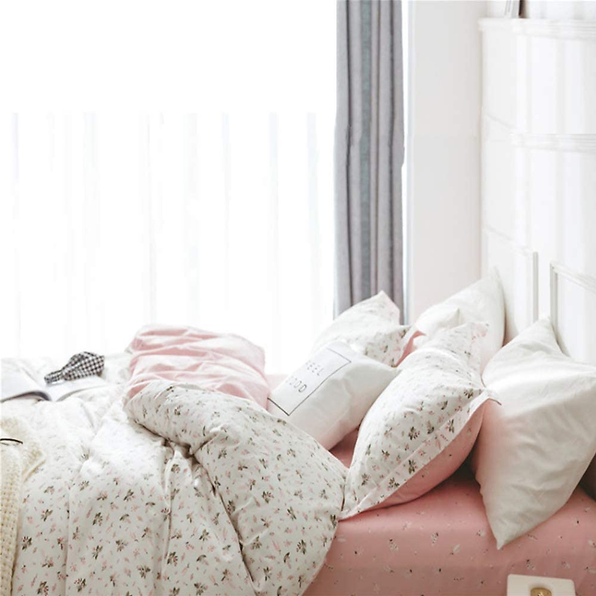 LifeTB 4 PCS Chic Garden Floral Duvet Cover Set【1 Queen Duvet Cover + 2 Standard Pillowcases + 1 Queen Fitted Sheet】