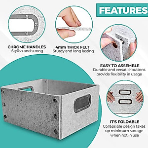 SAM AND MABEL Felt Storage Basket with Handles - (Pack of 3) Collapsible Magazine Basket Organizers for Closet and Shelves, Decorative Fabric Storage Bins for Toys, Books, Clothes, Diapers